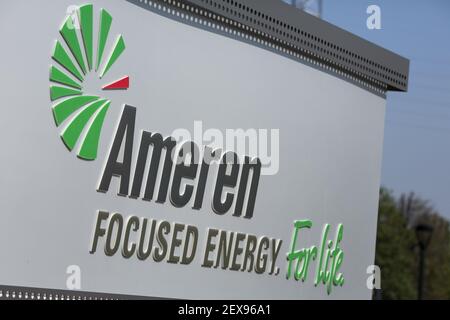 A logo sign outside of the headquarters of the Ameren Corporation, in ...