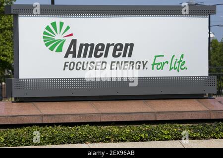 A logo sign outside of the headquarters of the Ameren Corporation, in ...