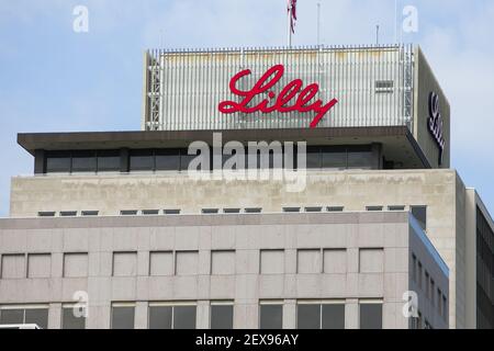 A logo sign outside of the headquarters of Eli Lilly and Company, in ...
