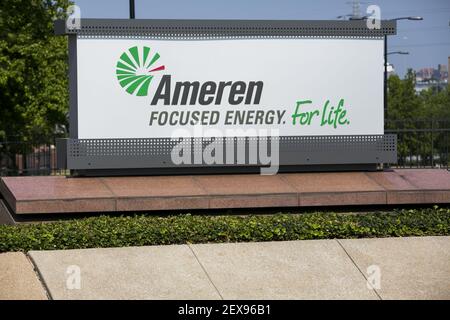 A logo sign outside of the headquarters of the Ameren Corporation, in ...