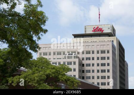 A logo sign outside of the headquarters of Eli Lilly and Company, in ...