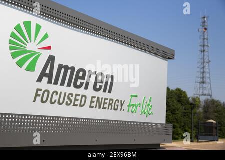 A logo sign outside of the headquarters of the Ameren Corporation, in ...