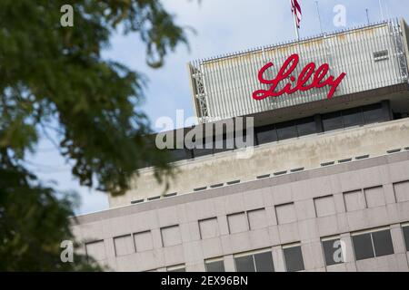A logo sign outside of the headquarters of Eli Lilly and Company, in ...