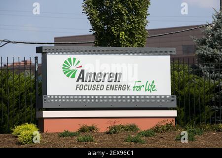 A logo sign outside of the headquarters of the Ameren Corporation, in ...