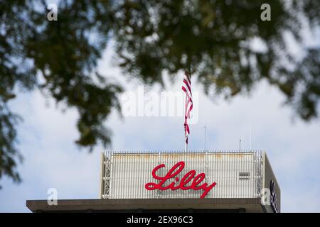 A logo sign outside of the headquarters of Eli Lilly and Company, in ...
