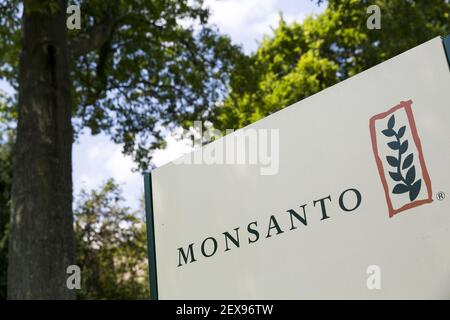 A logo sign outside of the headquarters of the Monsanto Company, in St ...