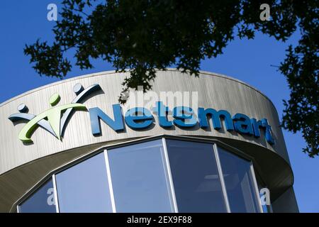 A logo sign outside of the headquarters of Netsmart Technologies in ...