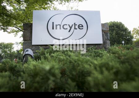 A logo sign outside of the headquarters of the Incyte Corporation in Wilmington, Delaware on ...