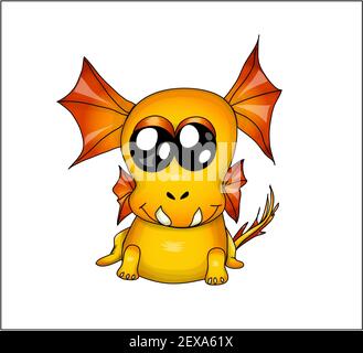 cute funny cartoon yellow dragon. Watercolor illustration . Children's ...