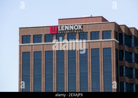 A logo sign outside of the headquarters of Lennox International Inc ...