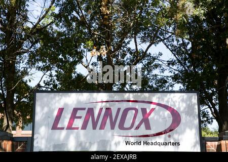 A logo sign outside of the headquarters of Lennox International Inc ...