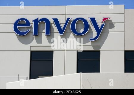 A logo sign outside of the headquarters of Envoy Air Inc., the parent ...