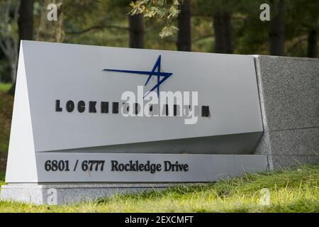 A logo sign outside of the headquarters of Lockheed Martin in Bethesda ...