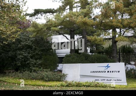 A logo sign outside of the headquarters of Lockheed Martin in Bethesda ...