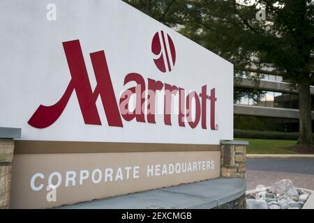 Marriott International sign outside their headquarters in Maryland USA ...