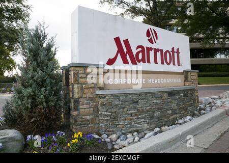 Marriott International sign outside their headquarters in Maryland USA ...