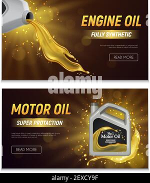 Engine oil advertising realistic horizontal illustration with plastic ...