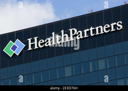 A logo sign outside of the headquarters of HealthPartners in ...
