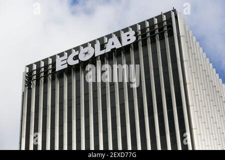 A logo sign outside of the headquarters of Ecolab, Inc., in St. Paul ...