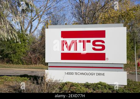 A logo sign outside of the headquarters of MTS Systems Corporation in ...
