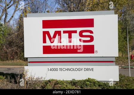 A logo sign outside of the headquarters of MTS Systems Corporation in ...