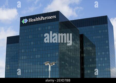 A logo sign outside of the headquarters of HealthPartners in ...