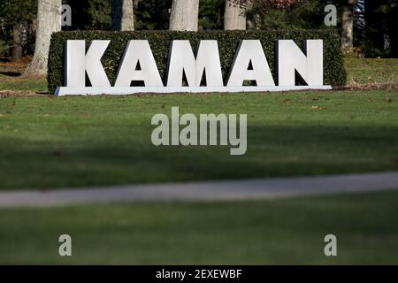A logo sign outside of the headquarters of Kaman Aerospace Corporation ...