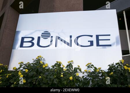 A logo sign outside of the headquarters of Bunge Limited in White ...