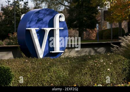 A logo sign outside of the headquarters of the VF Corporation in ...