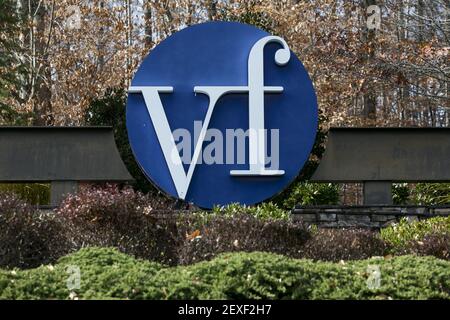 A logo sign outside of the headquarters of the VF Corporation in ...