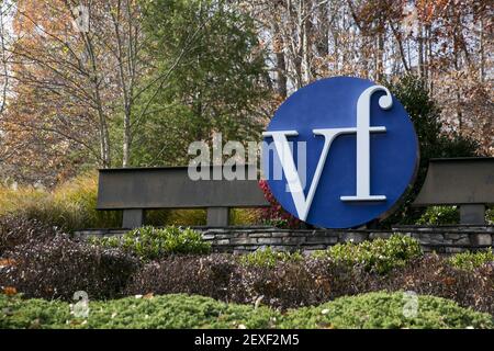A logo sign outside of the headquarters of the VF Corporation in ...