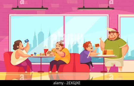 Gluttony background with obsessive eating and overweight symbols flat ...