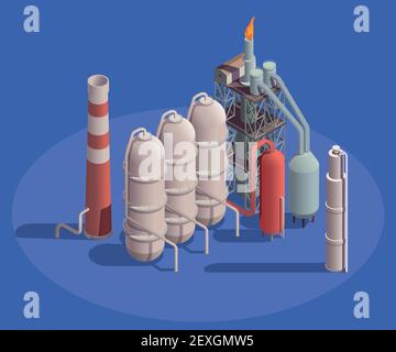 Factory buildings isometric concept. Petroleum industry oil refinery ...