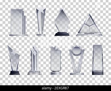 3D glass trophies set isolated on white background. Vector realistic ...