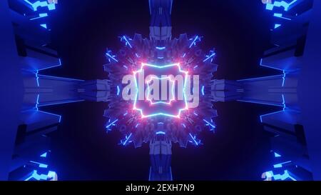 3D rendering of a futuristic kaleidoscope hallway towards a portal with ...