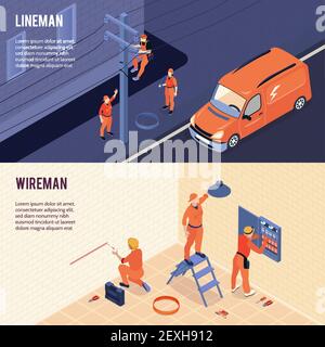 Electrician power line technicians team outdoor work with lineman high ...