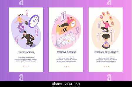 Effective time planning isometric background with people making ...
