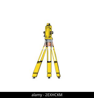 Theodolite on tripod machine for geometer and engineer in sketch ...