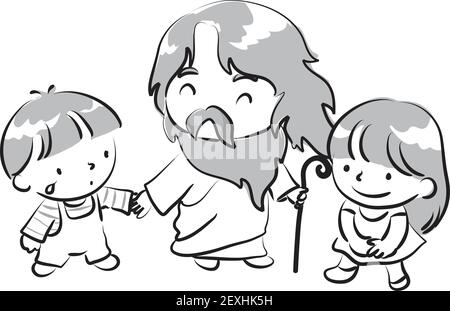 Cartoon Jesus Christ with happy and sad kids Stock Vector Image & Art ...