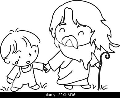 Cartoon Jesus Christ with happy and sad kids Stock Vector Image & Art ...