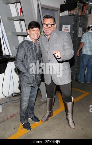 Alex Dominguez and Samy Suarez are seen on the set of Univision's ...