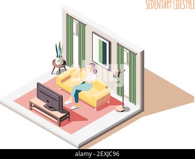 Sedentary lifestyle. Man and woman sitting relaxing eating food lazy ...