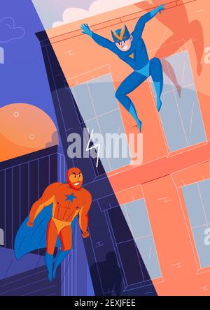 Vector illustration of a superhero running against splash light Stock ...