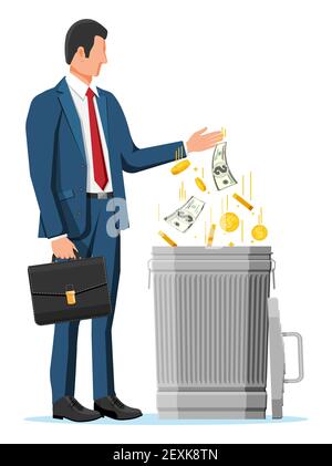 Waste of money concept. Dollar bills flying out of hands Stock Vector ...
