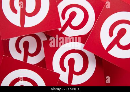 LONDON, UK - March 2021: Pinterest logo, popular image sharing platform ...