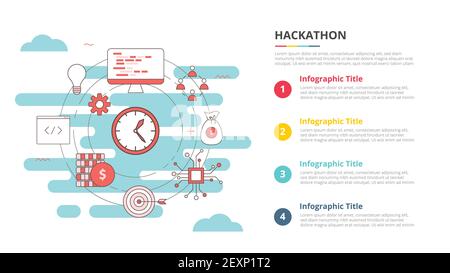 hackathon concept for infographic template banner with four point list information vector ...