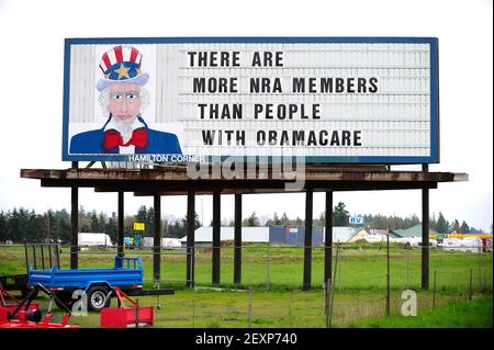 A billboard in Hamilton Corner, Chehalis, Washington on Thursday April ...