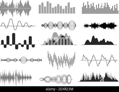 Audio waveform signals, wave song equalizer, stereo recorder sound ...