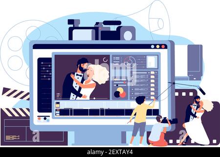 Cartoon film studio. Cinema video camera, movie clapperboard and ...