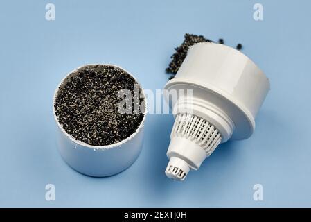 Internal component of a water filter element for home use on a blue ...
